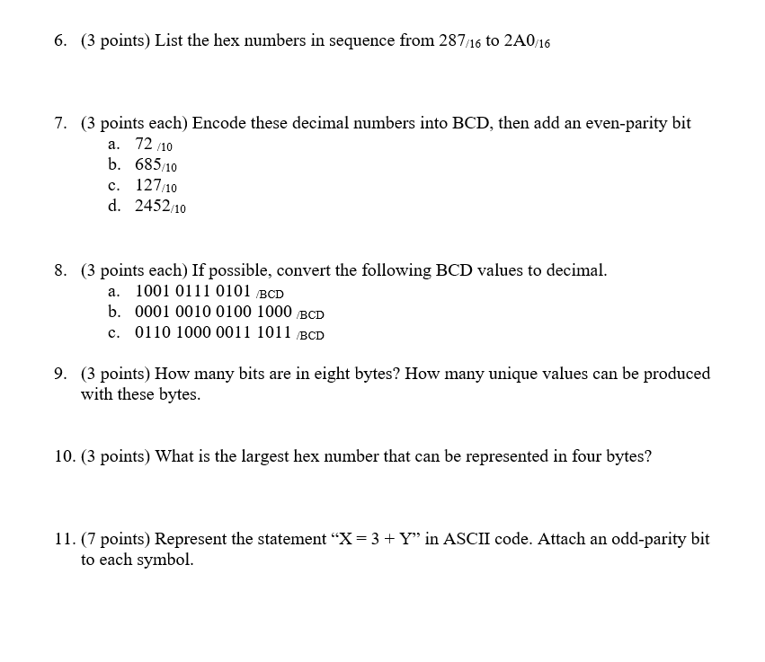 Solved 6. (3 points) List the hex numbers in sequence from | Chegg.com