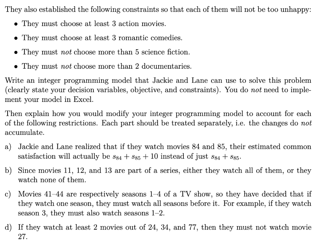 Please Formulate An Integer Programming Model That