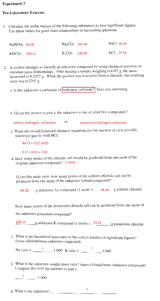Solved Experiment 3 Pre-Laboratory Exercise: 1. Calculate | Chegg.com
