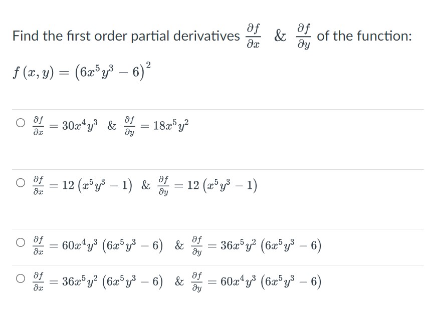 Solved Find the first order partial derivatives ∂x∂f&∂y∂f of | Chegg.com