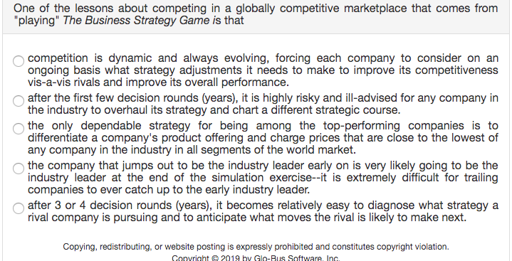 Solved One of the lessons about competing in a globally | Chegg.com