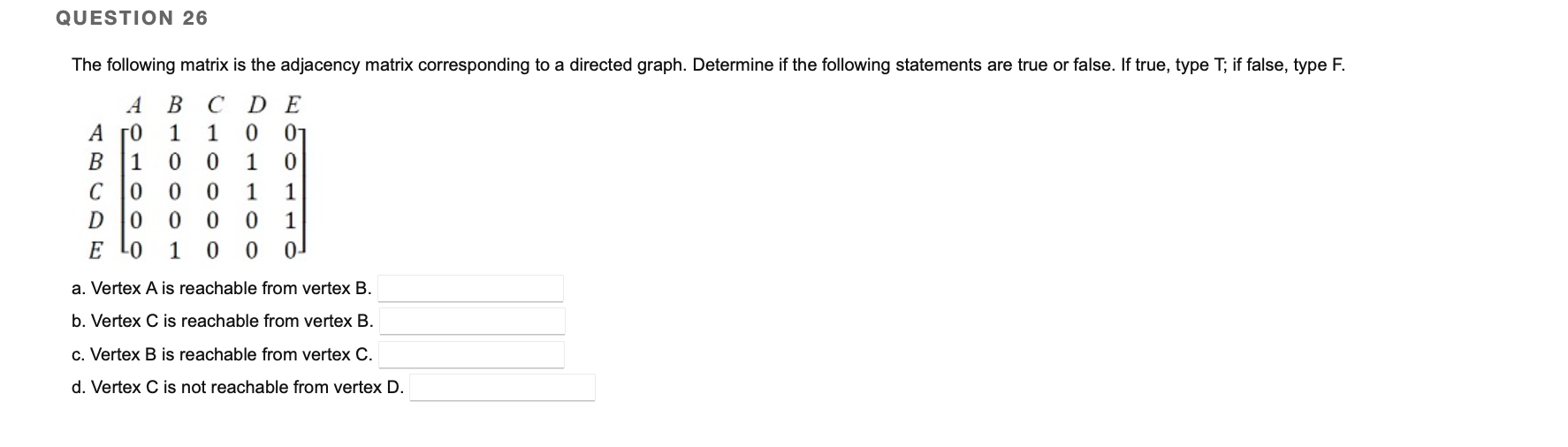 Solved The following matrix is the adjacency matrix | Chegg.com