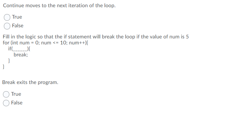 Solved Continue moves to the next iteration of the loop. | Chegg.com