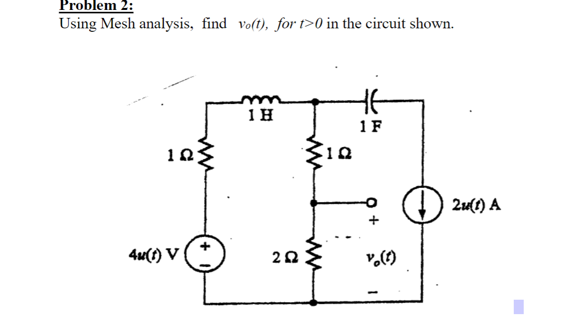Solved Problem 2: Using Mesh analysis, find vo(t), for t>0 | Chegg.com