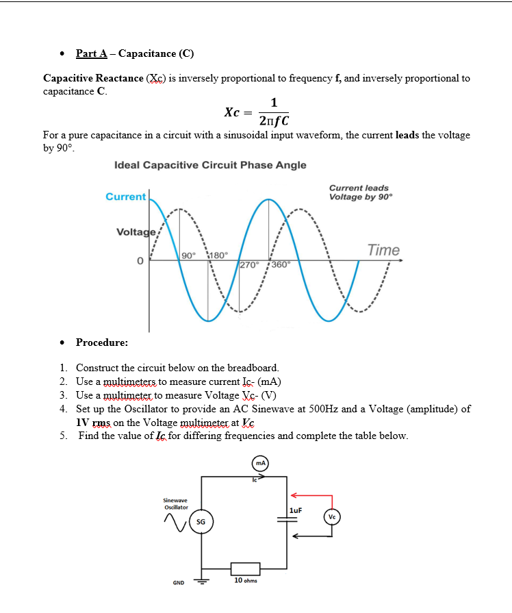 Solved - ﻿Part A - ﻿Capacitance (C) ﻿Capacitive Reactance | Chegg.com