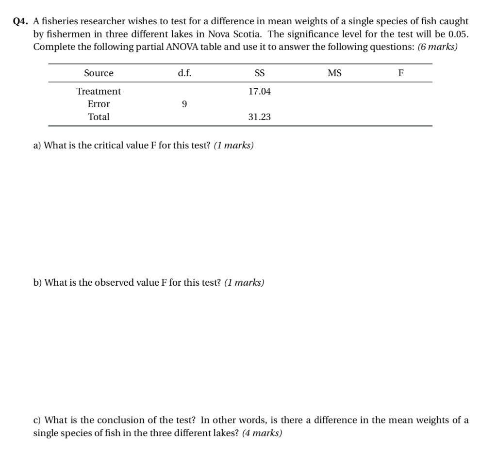 Solved A fisheries researcher wishes to test for a | Chegg.com
