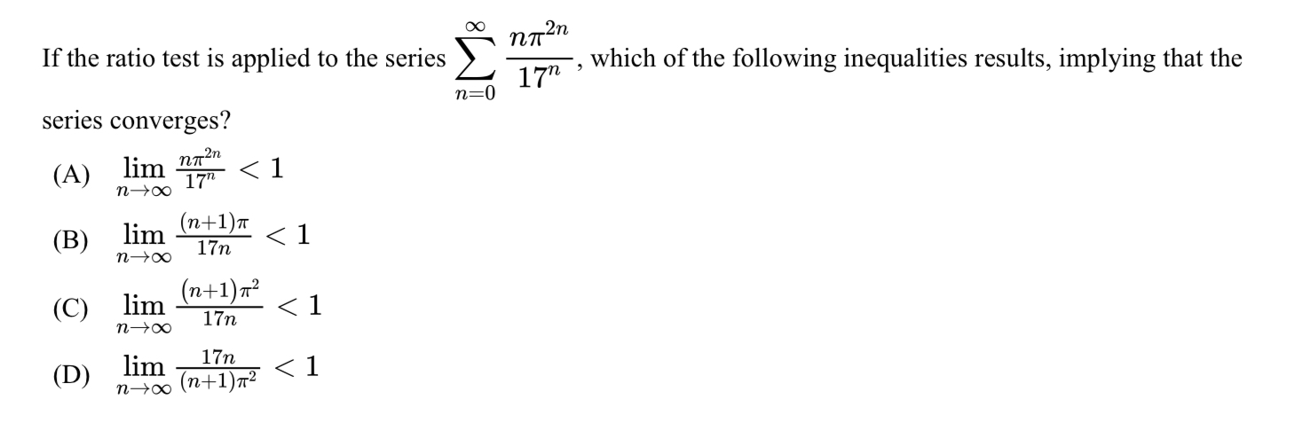 Solved If the ratio test is applied to the series | Chegg.com