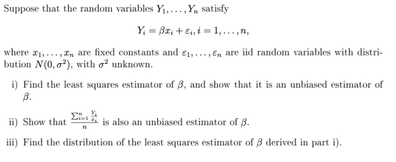 Solved Suppose that the random variables Y1,...,Yn satisfy | Chegg.com