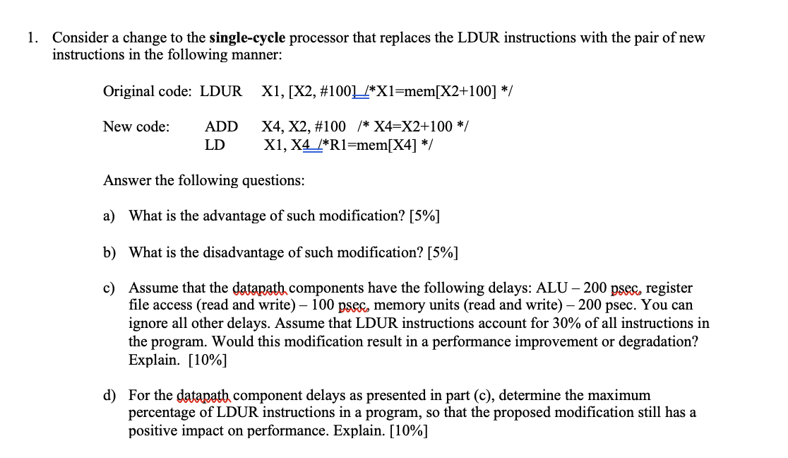 Solved Consider a change to the single-cycle processor that | Chegg.com