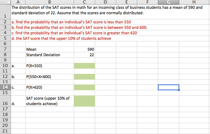Solved A B C D E F G H The distribution of the SAT scores in | Chegg.com