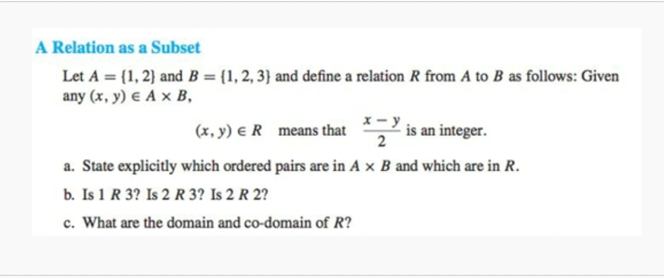 Solved A Relation as a Subset Let A = {1, 2} and B = {1, 2, | Chegg.com