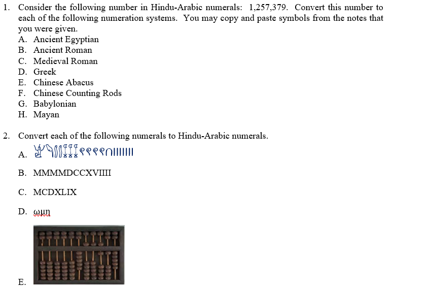 1. Consider the following number in Hindu-Arabic | Chegg.com