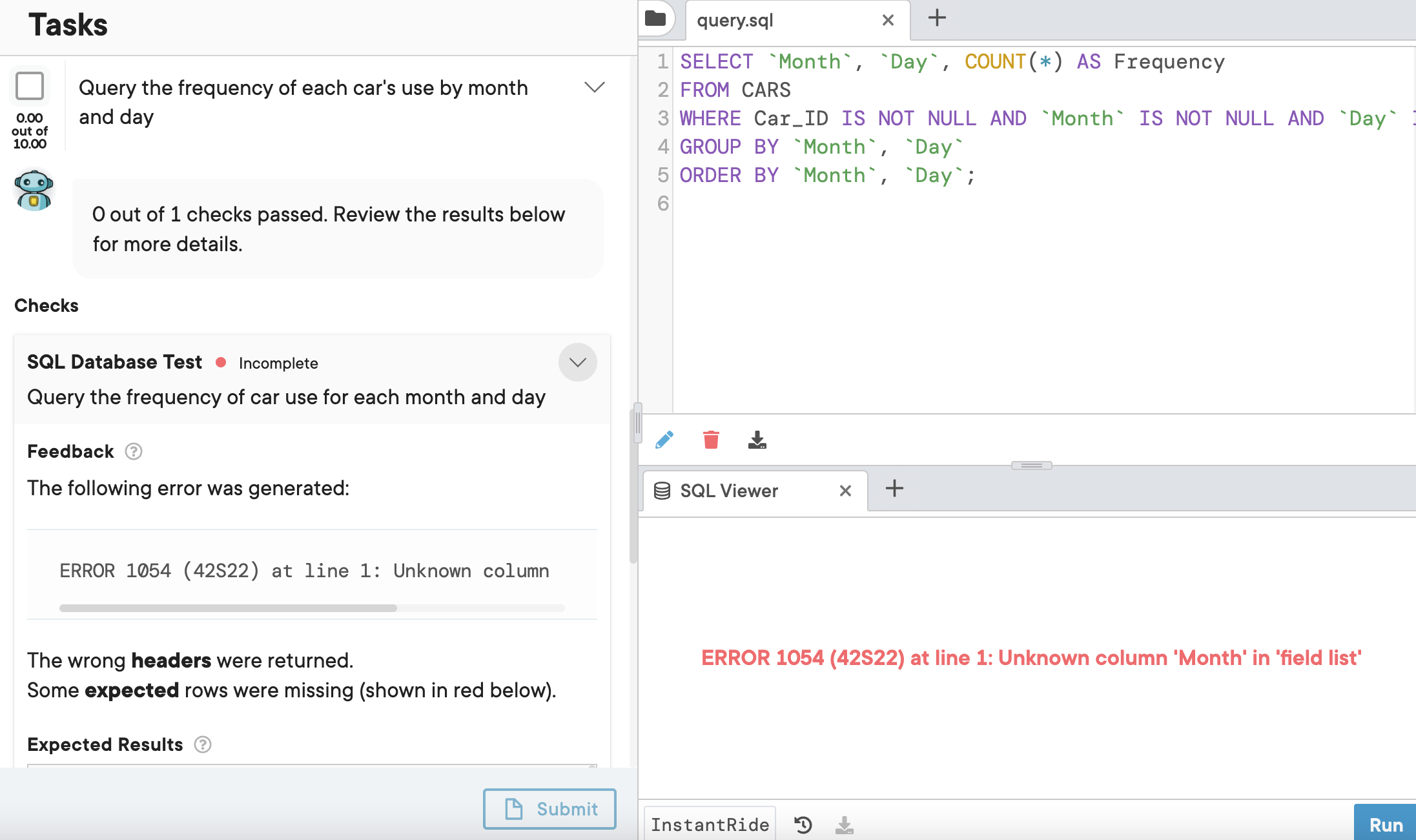 Checks SQL Database Test ∙ Incomplete Query the | Chegg.com