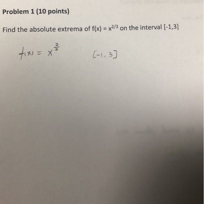 Solved Problem 1 (10 points) Find the absolute extrema of | Chegg.com