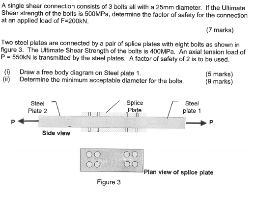 Solved A single shear connection consists of 3 bolts all | Chegg.com