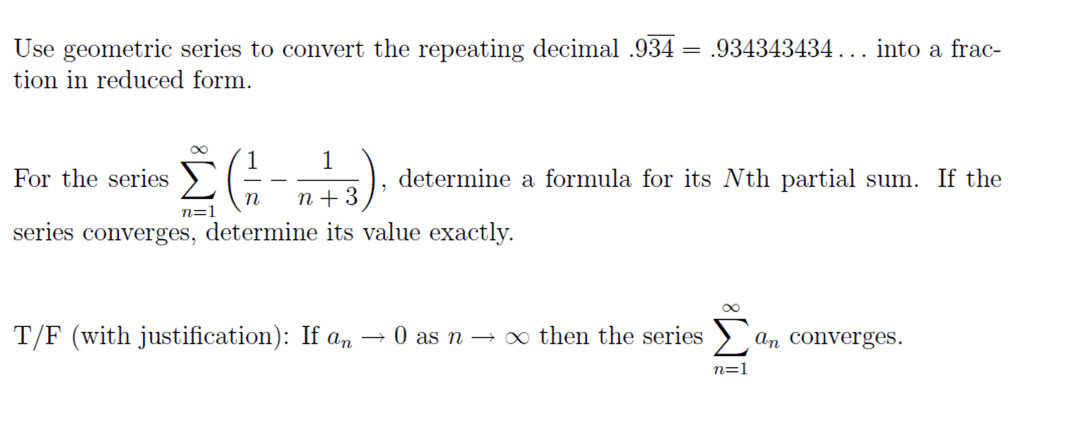 Solved Use geometric series to convert the repeating decimal | Chegg.com