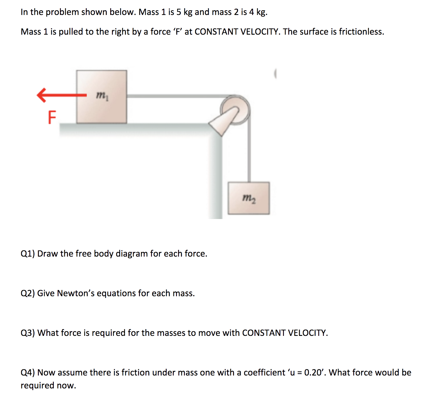 Solved In The Problem Shown Below Mass 1 Is 5 Kg And Mass 2