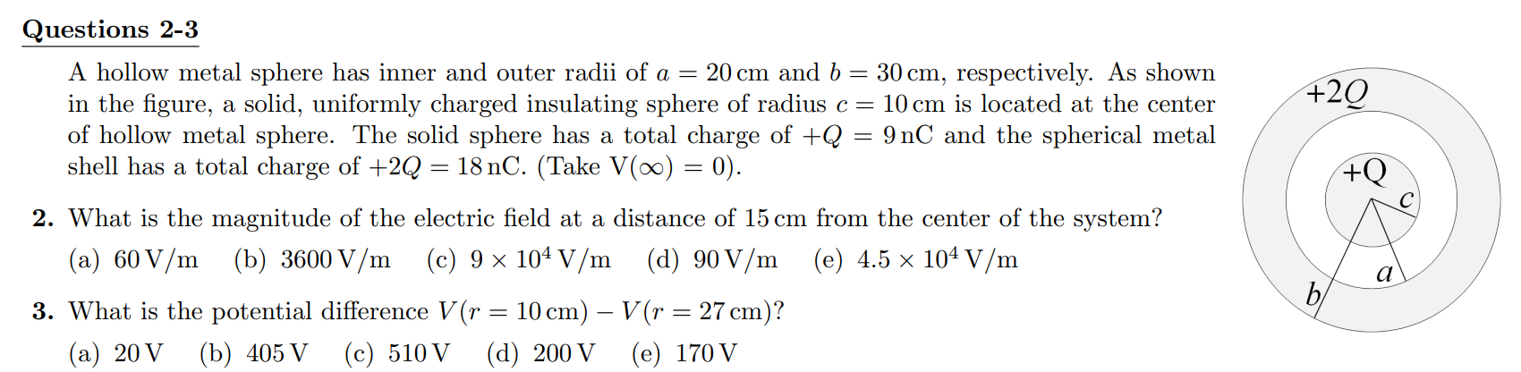 Solved A hollow metal sphere has inner and outer radii of | Chegg.com