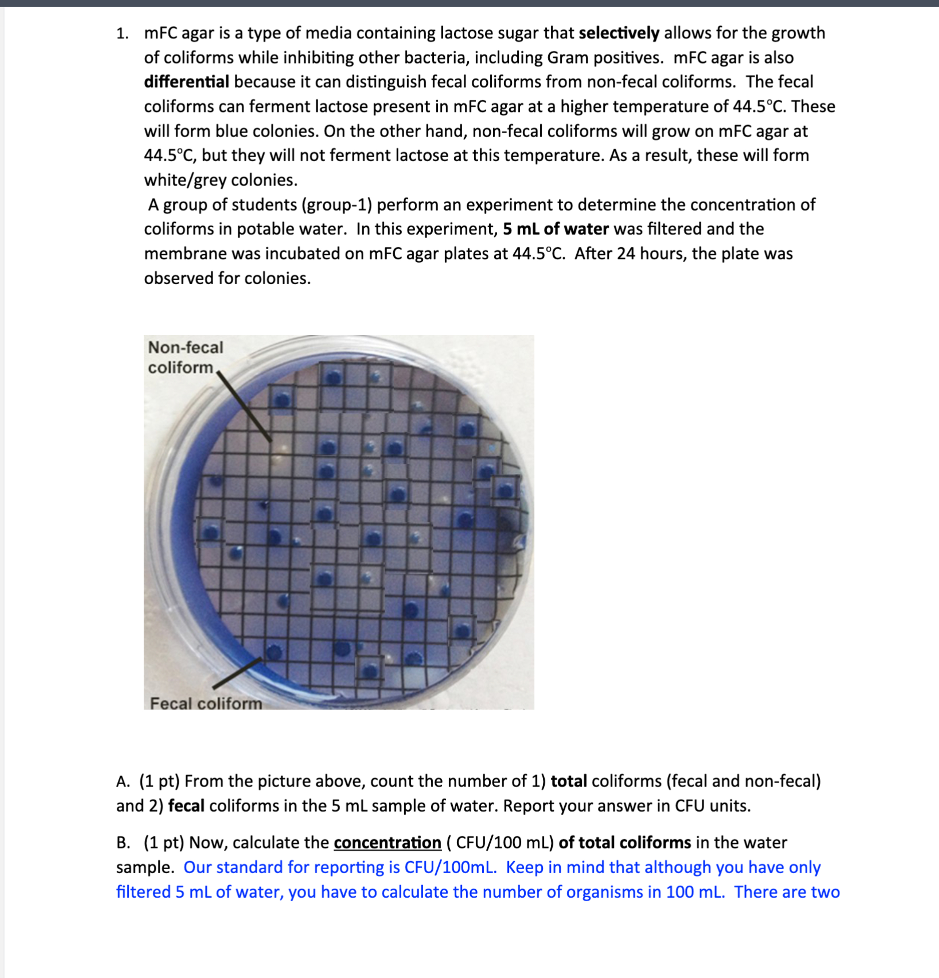 Solved mFC agar is a type of media containing lactose sugar | Chegg.com