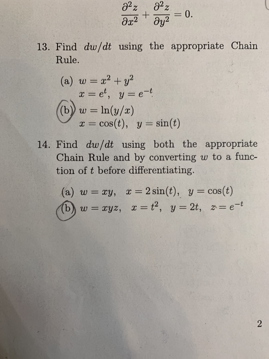 Solved 13. Find dw/dt using the appropriate Chain Rule. (a) | Chegg.com