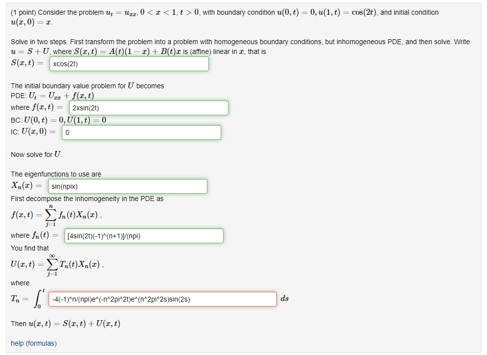 Solved (1 point) Consider the problem uy = Uzz, 0 0, with | Chegg.com