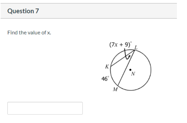 Solved Question 7 Find the value of x. (7x + 9), | Chegg.com