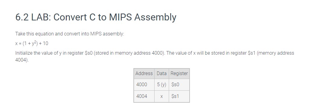 Solved 6.2 LAB: Convert C to MIPS Assembly Take this | Chegg.com