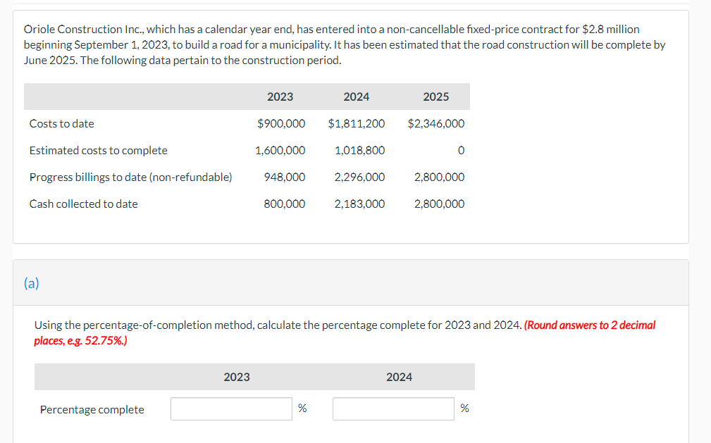 Solved Oriole Construction Inc., which has a calendar year | Chegg.com