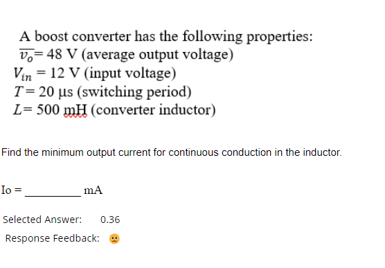Solved A boost converter has the following properties: vo=48 | Chegg.com