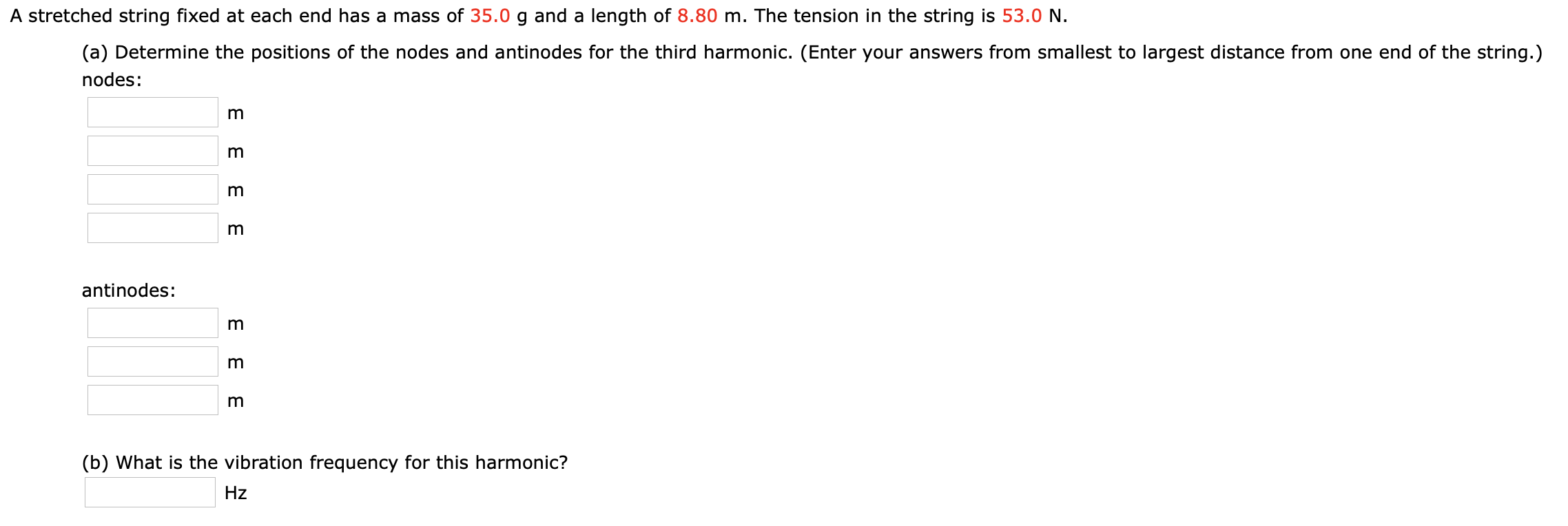 Solved A stretched string fixed at each end has a mass of | Chegg.com