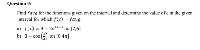Solved Question 9: Find favg for the functions given on the | Chegg.com