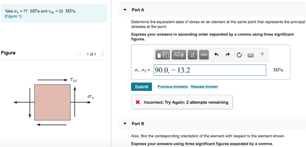 Solved Part A Take ?,-77 MPa and Tey-32 MPa (Figure 1) | Chegg.com
