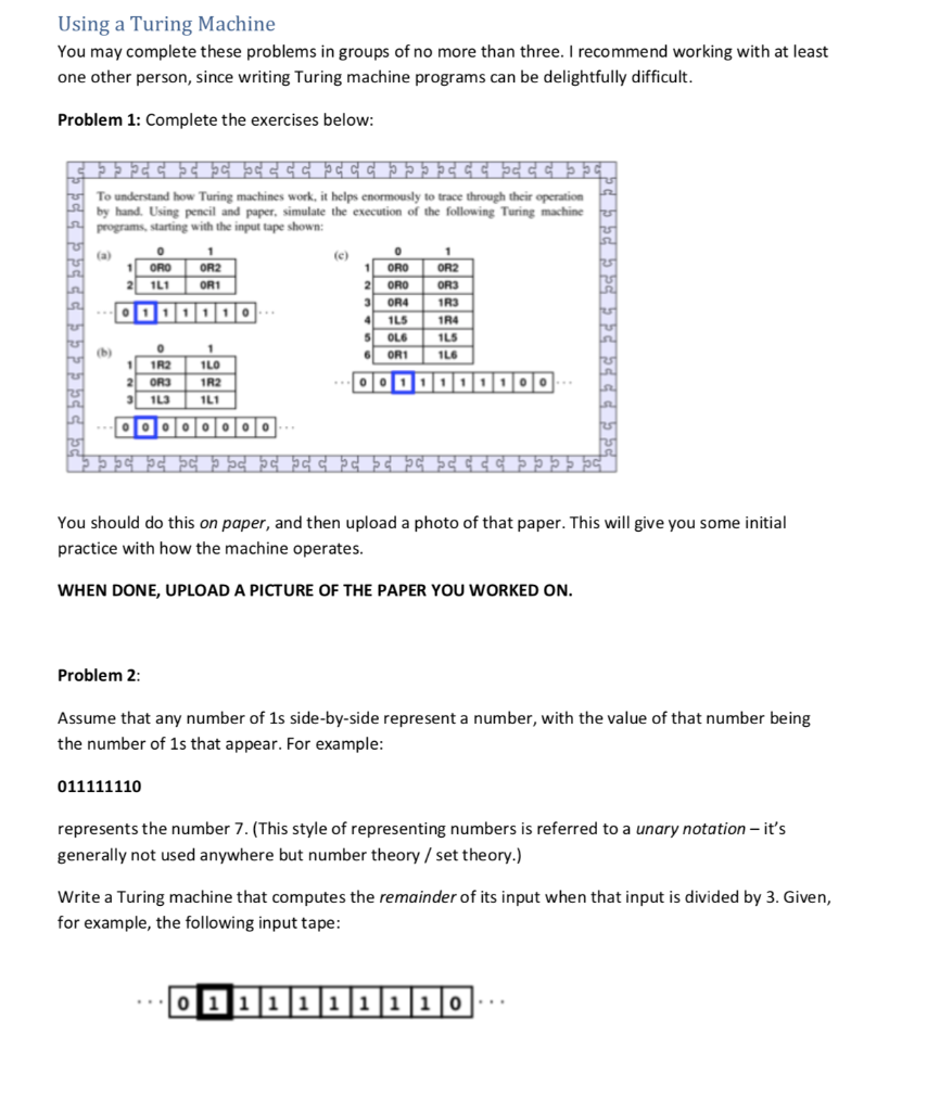 Using a Turing Machine You may complete these | Chegg.com