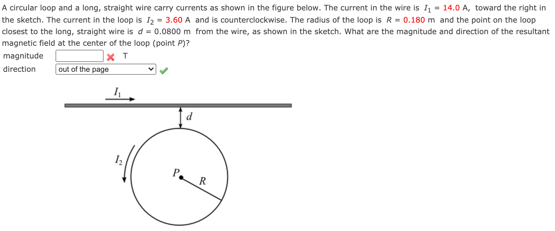 Solved = A circular loop and a long, straight wire carry | Chegg.com