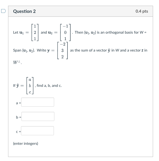 Solved Let u1=⎣⎡121⎦⎤ and u2=⎣⎡−101⎦⎤. Then {u1,u2} is an | Chegg.com