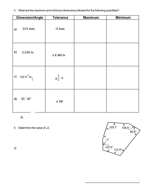 Solved 4. What are the maximum and minimum dimensions | Chegg.com
