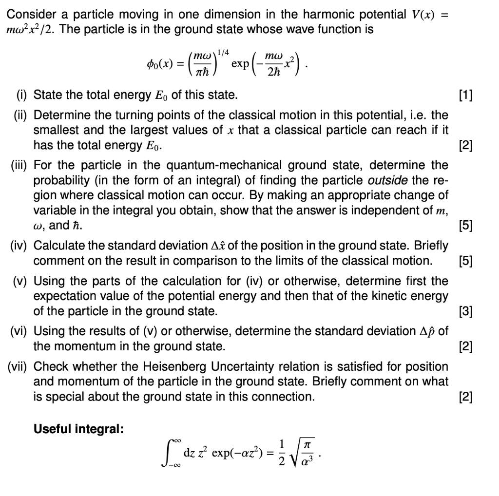 Solved Consider a particle moving in one dimension in the | Chegg.com