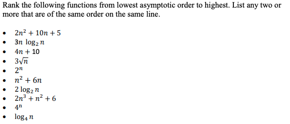 Solved Rank the following functions from lowest asymptotic | Chegg.com
