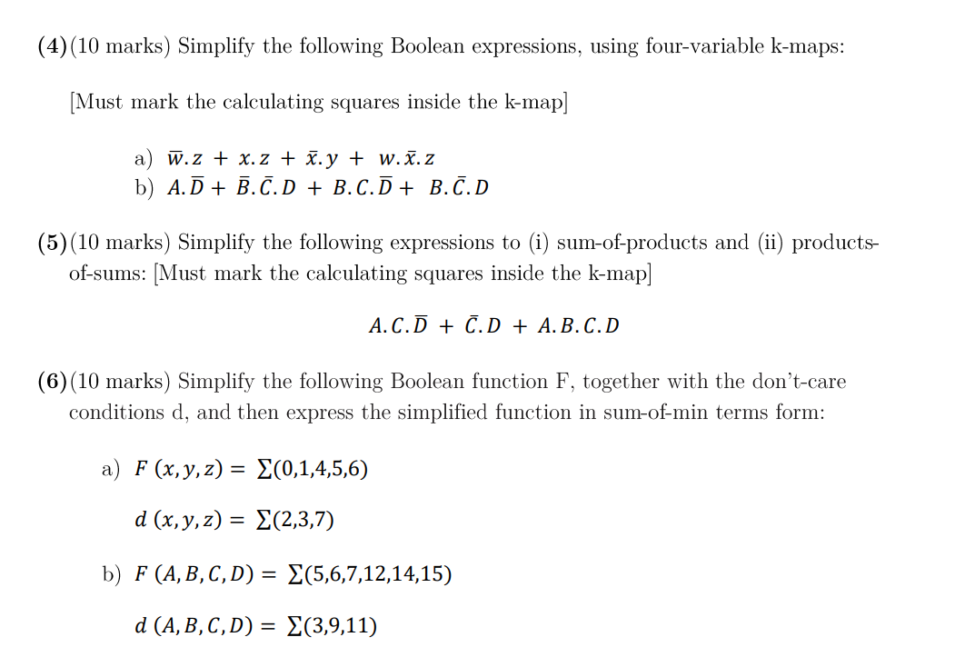 Solved (4) (10 ﻿marks) ﻿Simplify the following Boolean | Chegg.com