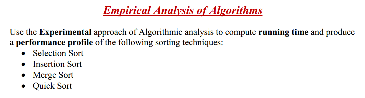 Solved Empirical Analysis of Algorithms Use the Experimental | Chegg.com