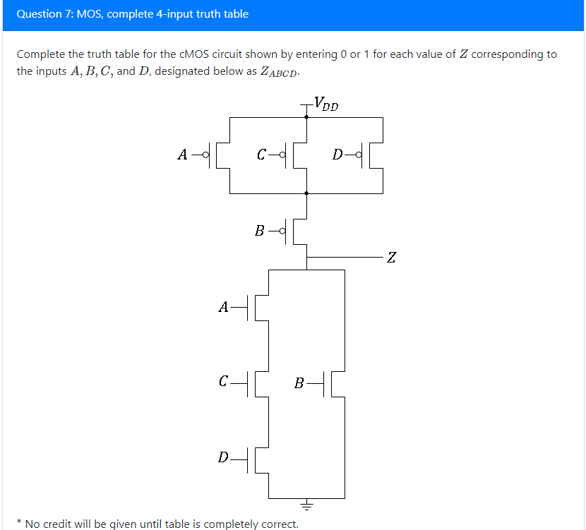 Solved Question 7: MOS, complete 4-input truth table | Chegg.com