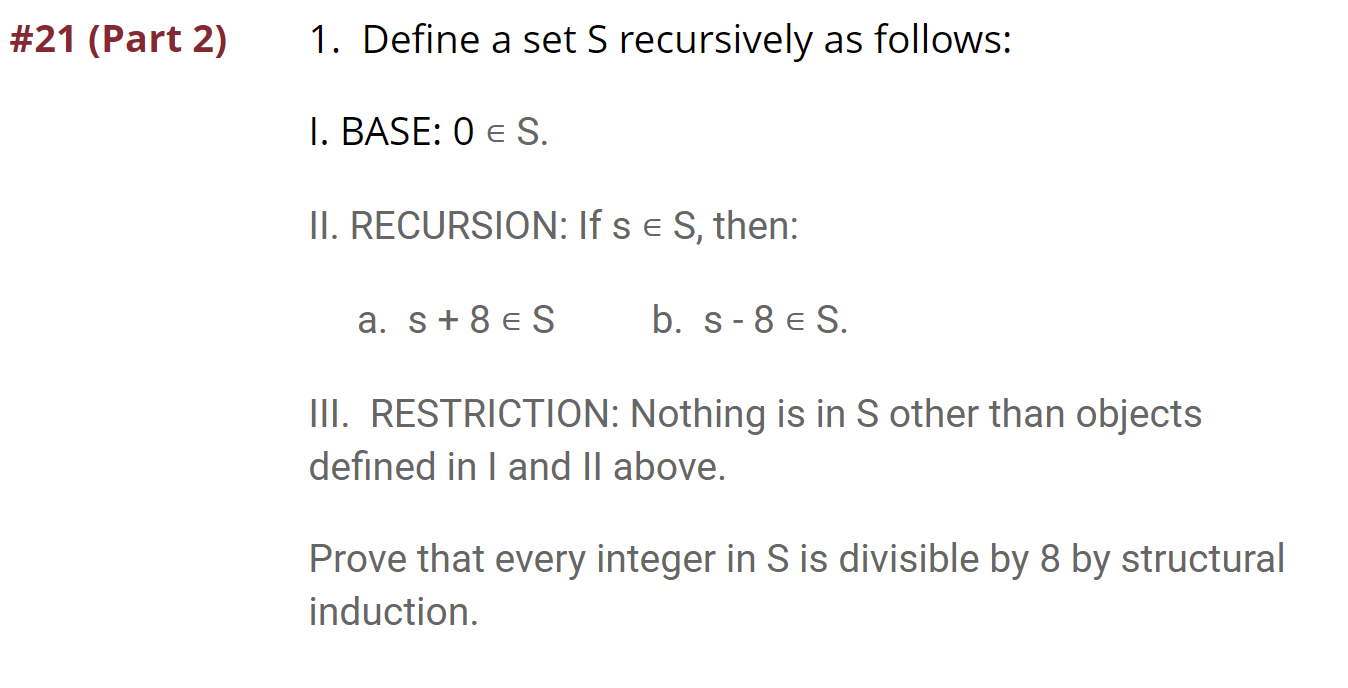 Solved #21 (Part 2) 1. Define a set s recursively as | Chegg.com