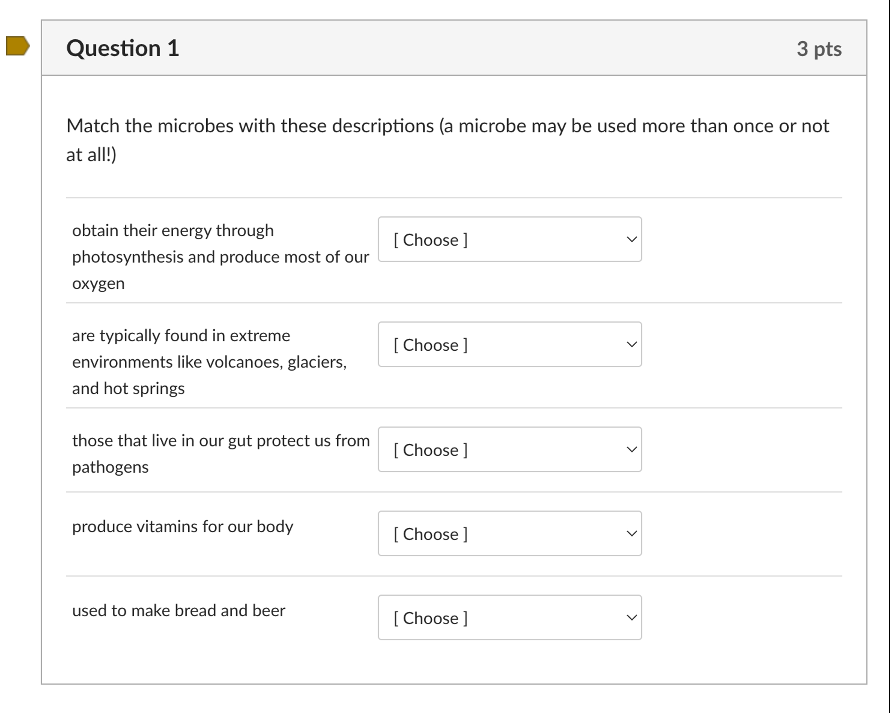 Solved Question 1Match the microbes with these descriptions | Chegg.com