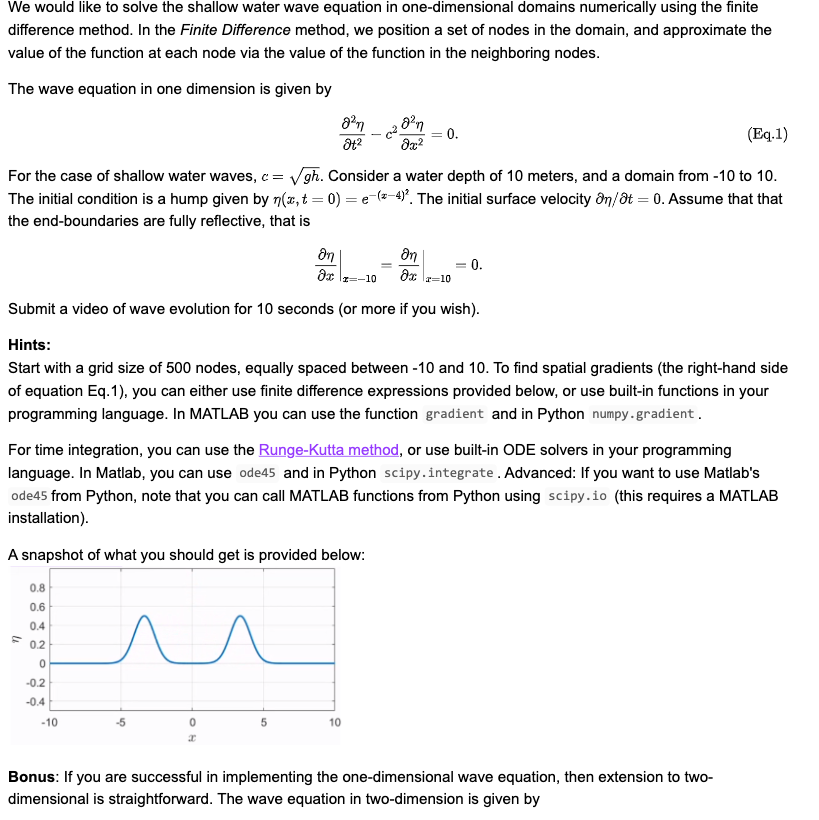 Solved We Would Like To Solve The Shallow Water Wave