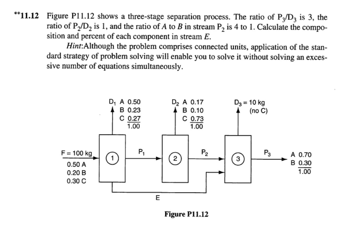 Solved **11.12 Figure P11.12 shows a three-stage separation | Chegg.com