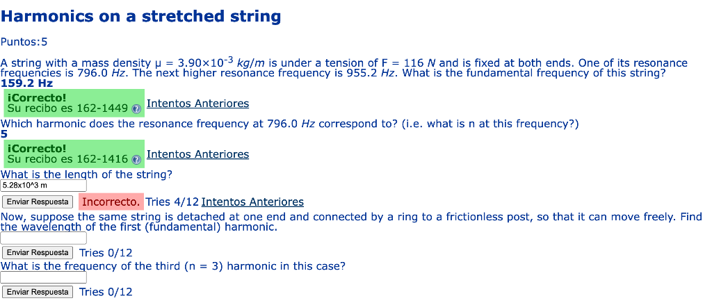 Solved Harmonics on a stretched string Puntos: 5 A string | Chegg.com