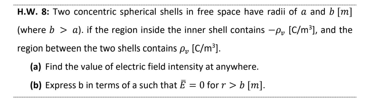 Solved H.W. 8: Two concentric spherical shells in free space | Chegg.com