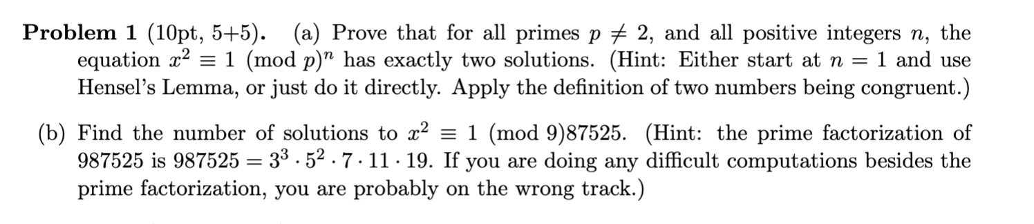 Solved Problem 1(10pt,5+5). (a) Prove that for all primes | Chegg.com