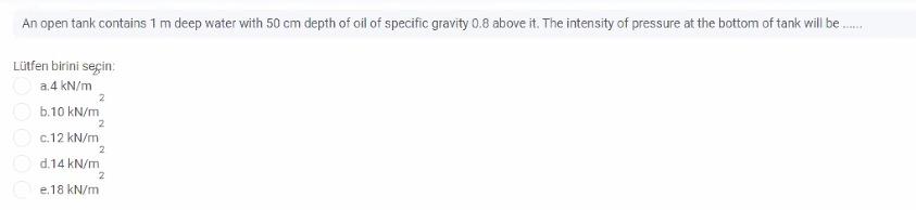 Solved An open tank contains 1 m deep water with 50 cm depth | Chegg.com