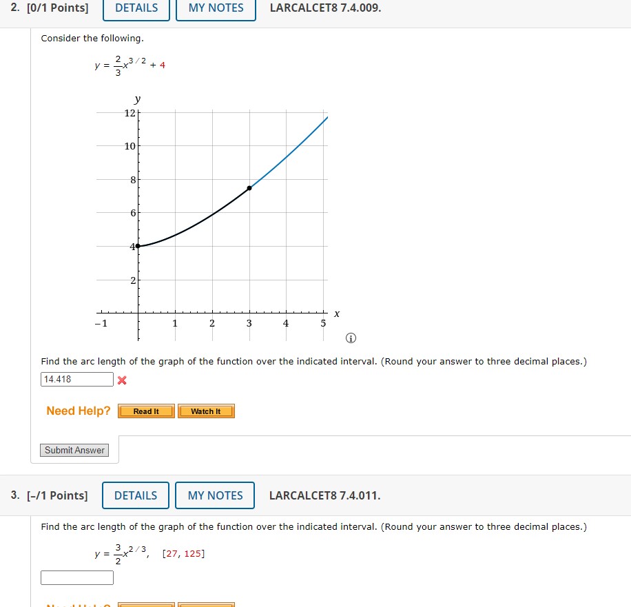 Consider the following.y=23x32+4Find the arc length | Chegg.com